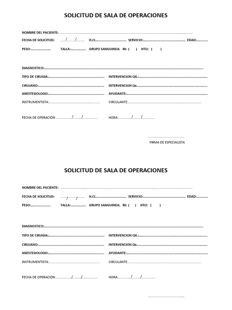 Solicitud de Sala | Descargar gratis PDF | Cirugía | Medicina CLINICA