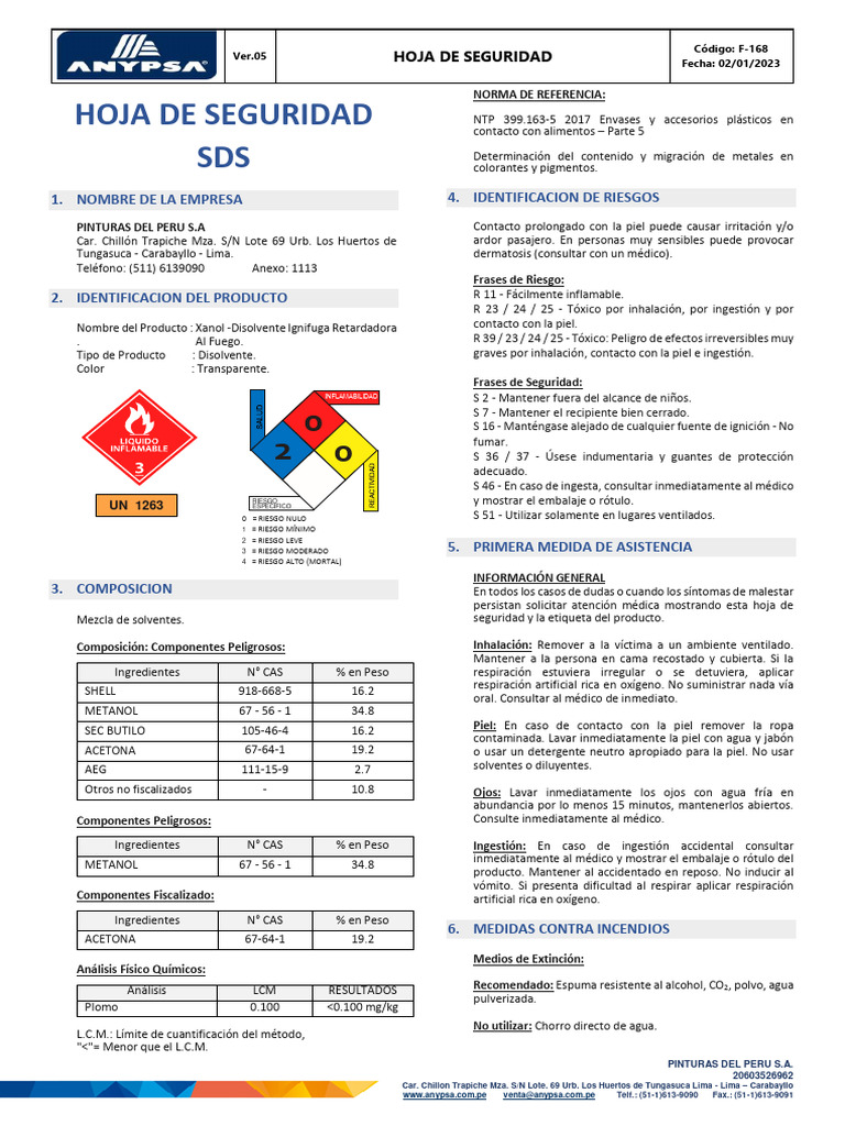 HOJA MSDS DISOLVENTE_IGNIFUGA_RETARDADORA_AL_FUEGO | PDF