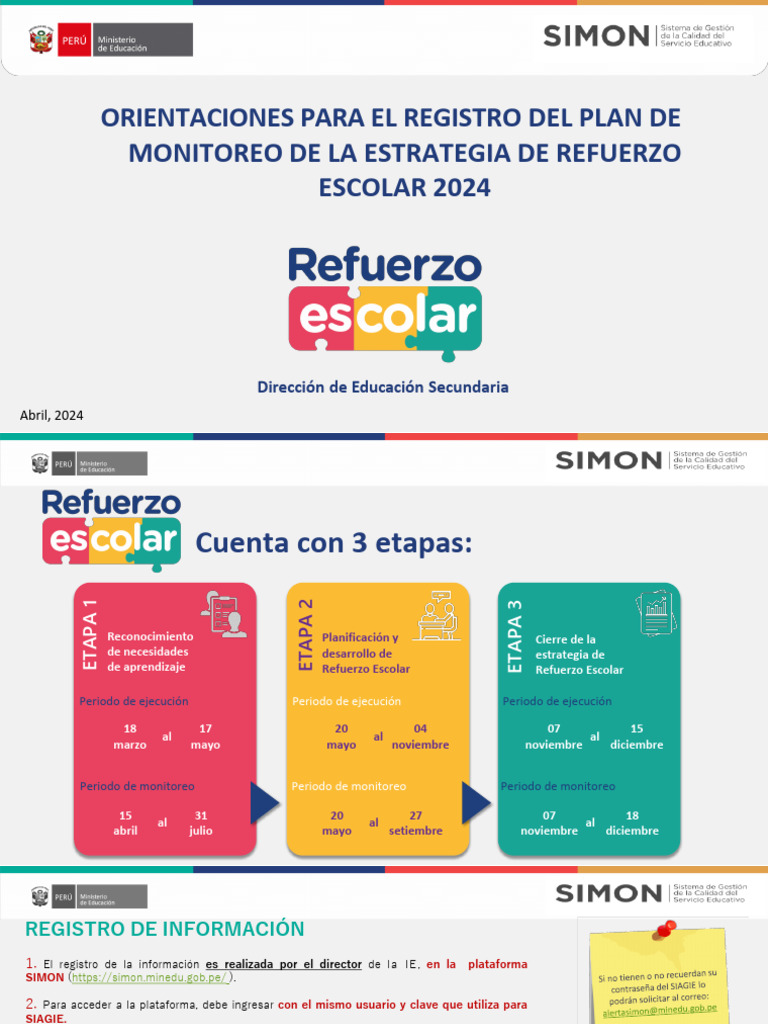 Orientaciones para El Registro Del Plan de Monitoreo de La Estrategia de Refuerzo Escolar 2024 ...