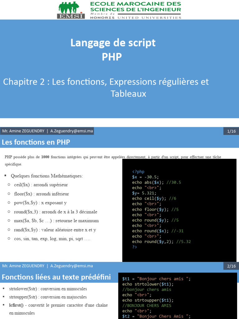 PHP : Fonctions et Tableaux | PDF | PHP | Expression régulière