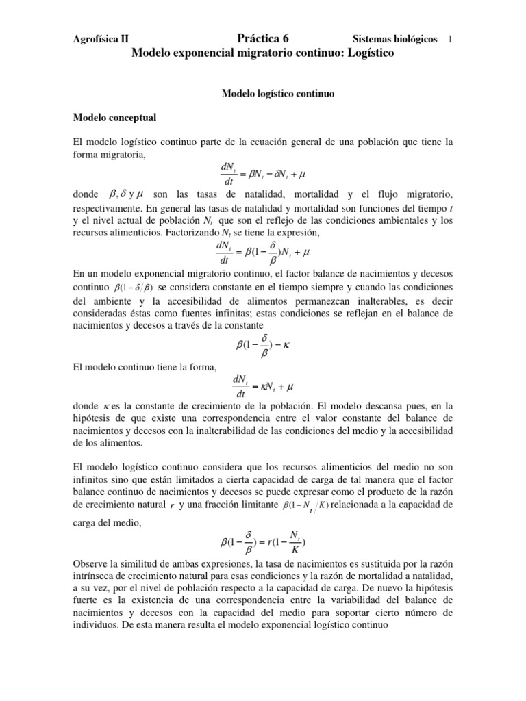Modelo Exponencial Migratorio Continuo LogÃ - Stico | PDF | Funcion exponencial