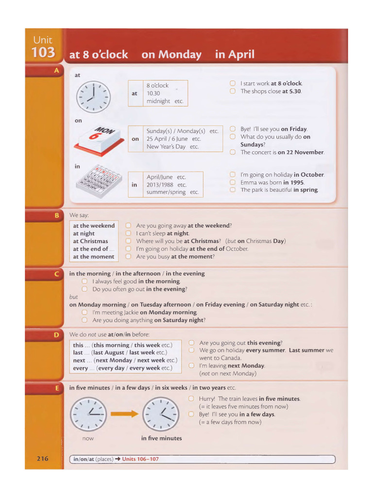EGIU U103 - Intro To Prepositions IN ON AT | PDF | Workweek And Weekend