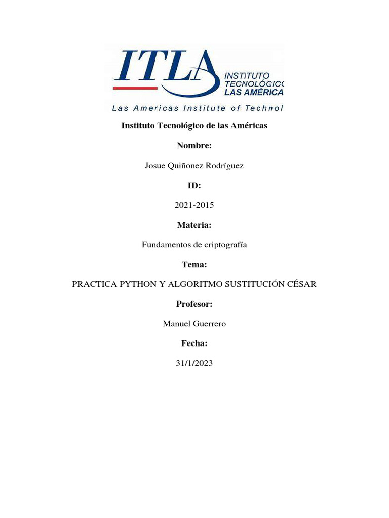 Practica Python y Algoritmo Sustitución César | PDF