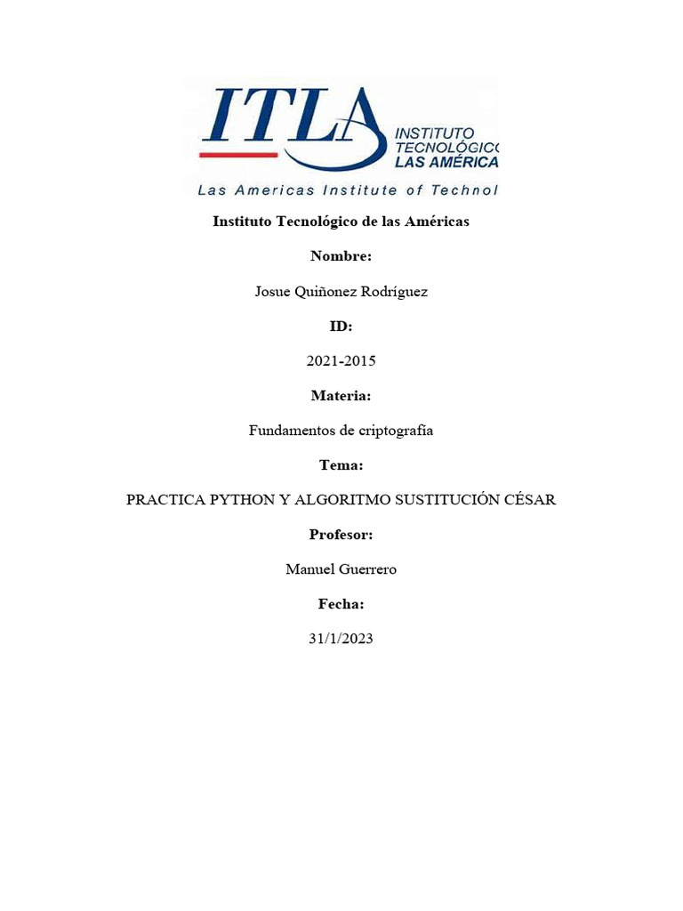 Practica Python y Algoritmo Sustitución César | PDF