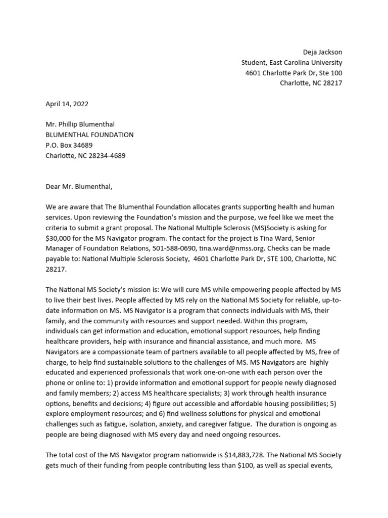 Final TW Deja Jackson Grant Proposal Blumenthal 2 | PDF | Social ...