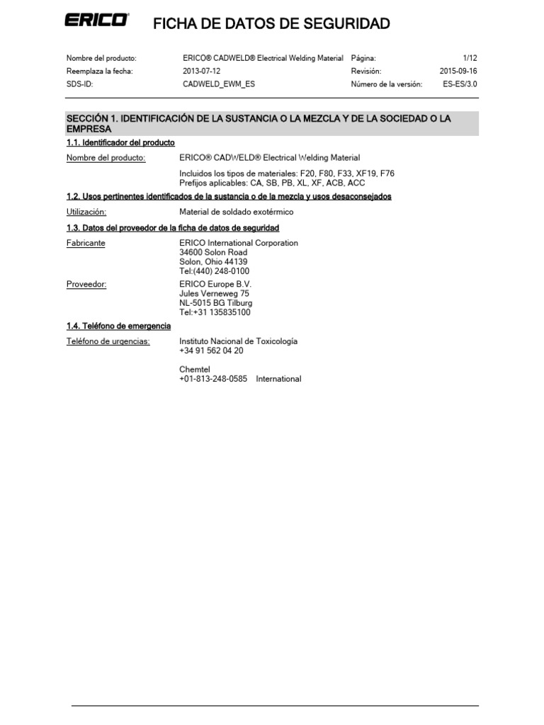 ERICO® CADWELD® Electrical Welding Material - ES - 3.0 | PDF | Química