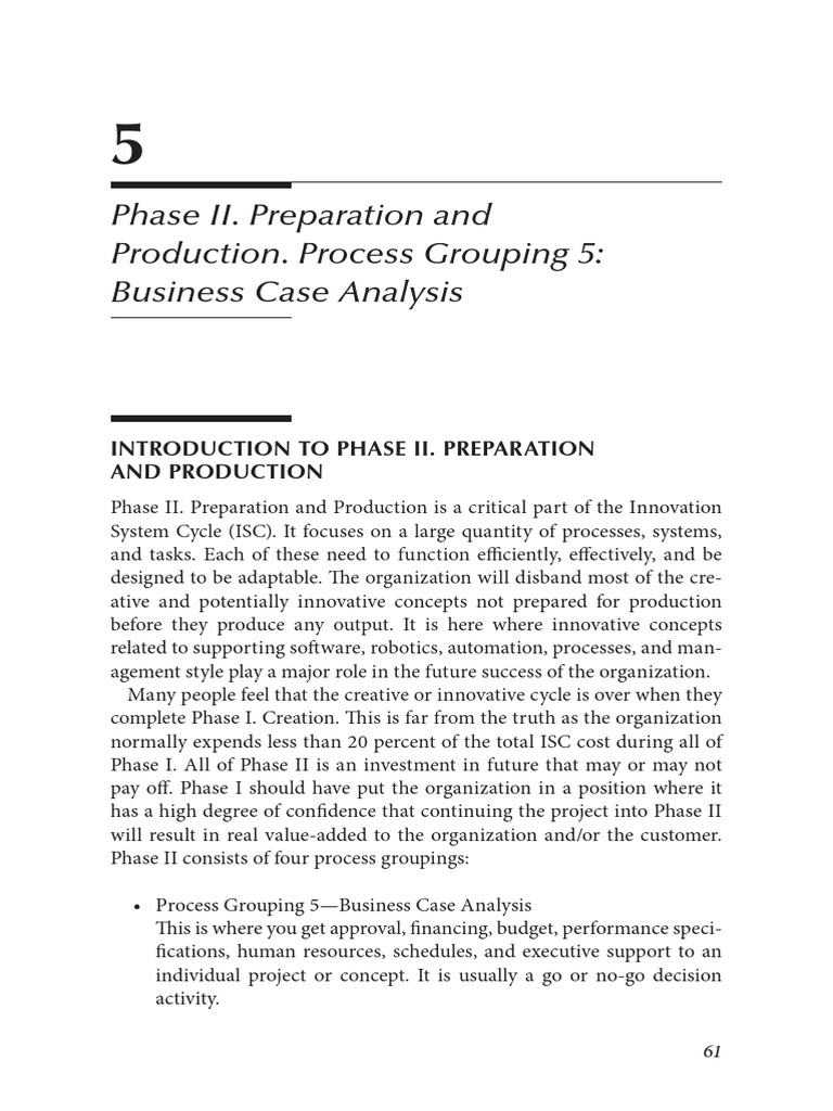 Phase II. Preparation and Production. Process Grouping 5: Business Case Analysis | PDF | Patent ...