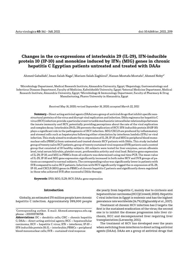 Changes in the co-expressions of interleukin 29 (IL-29), IFN-inducible ...