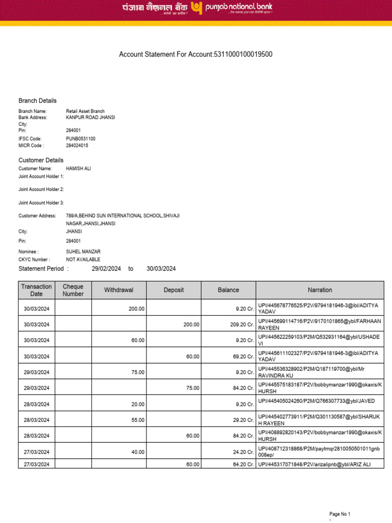 5311XXXXXXXXX950030 03 2024 | PDF | Banks | Cheque
