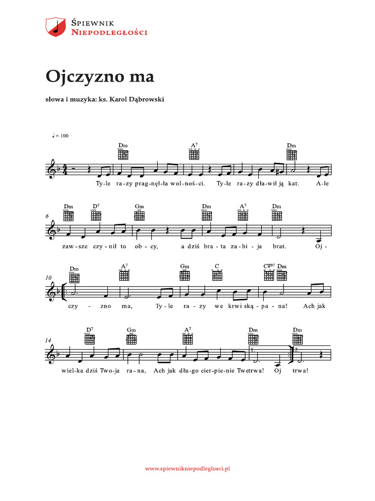 Ojczyzno Ma Nuty I Akordy Gitarowe | PDF