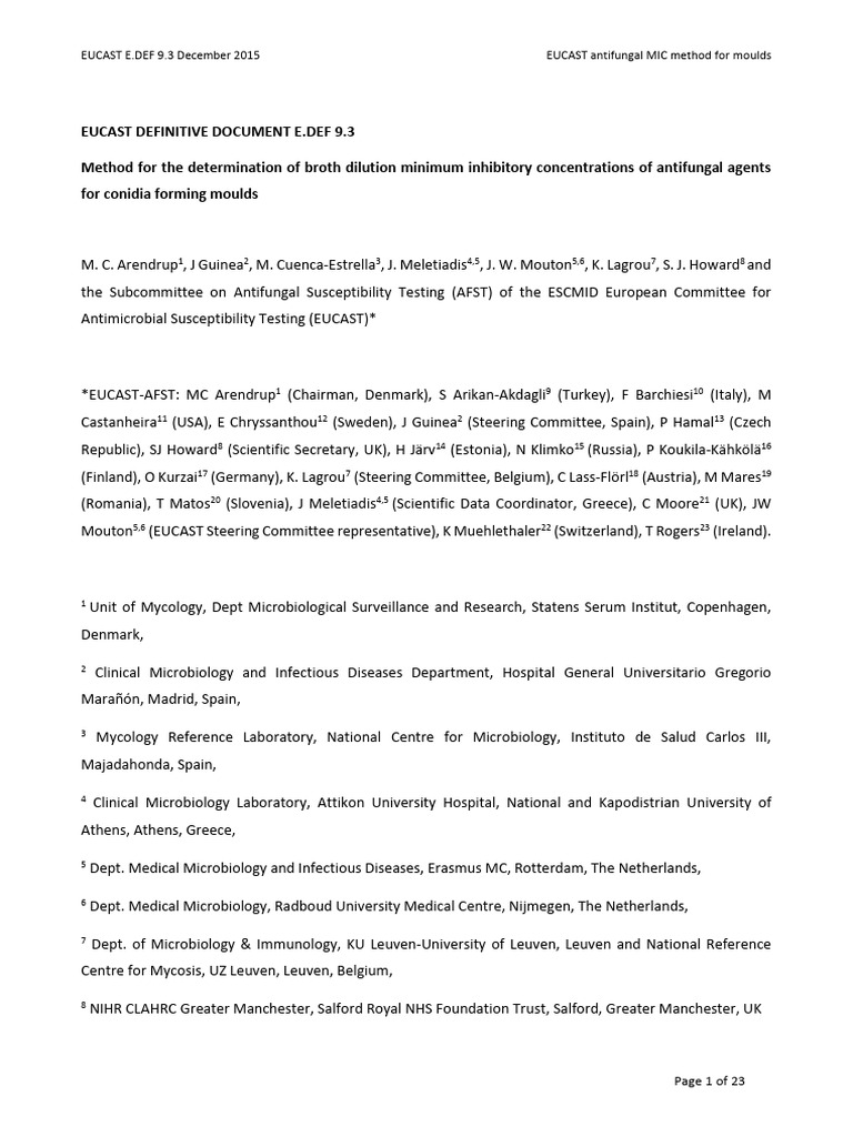 EUCAST E Def 9 3 Mould Testing Definitive 0 | PDF | Antimicrobial ...