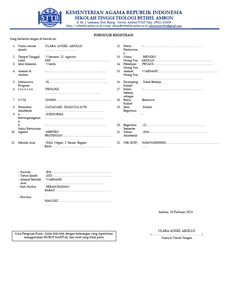 Formulir Registrasi | PDF