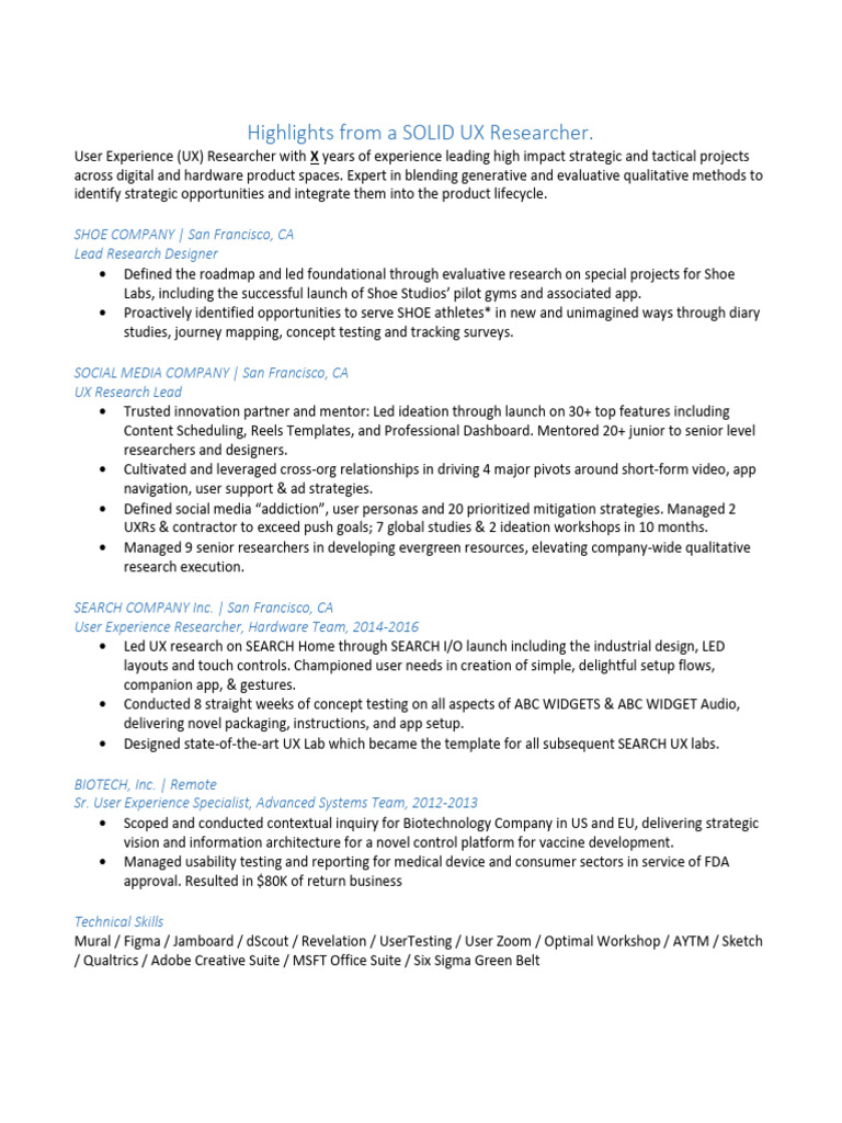 SAMPLE UX Researcher Profile | PDF | Information Science | Design