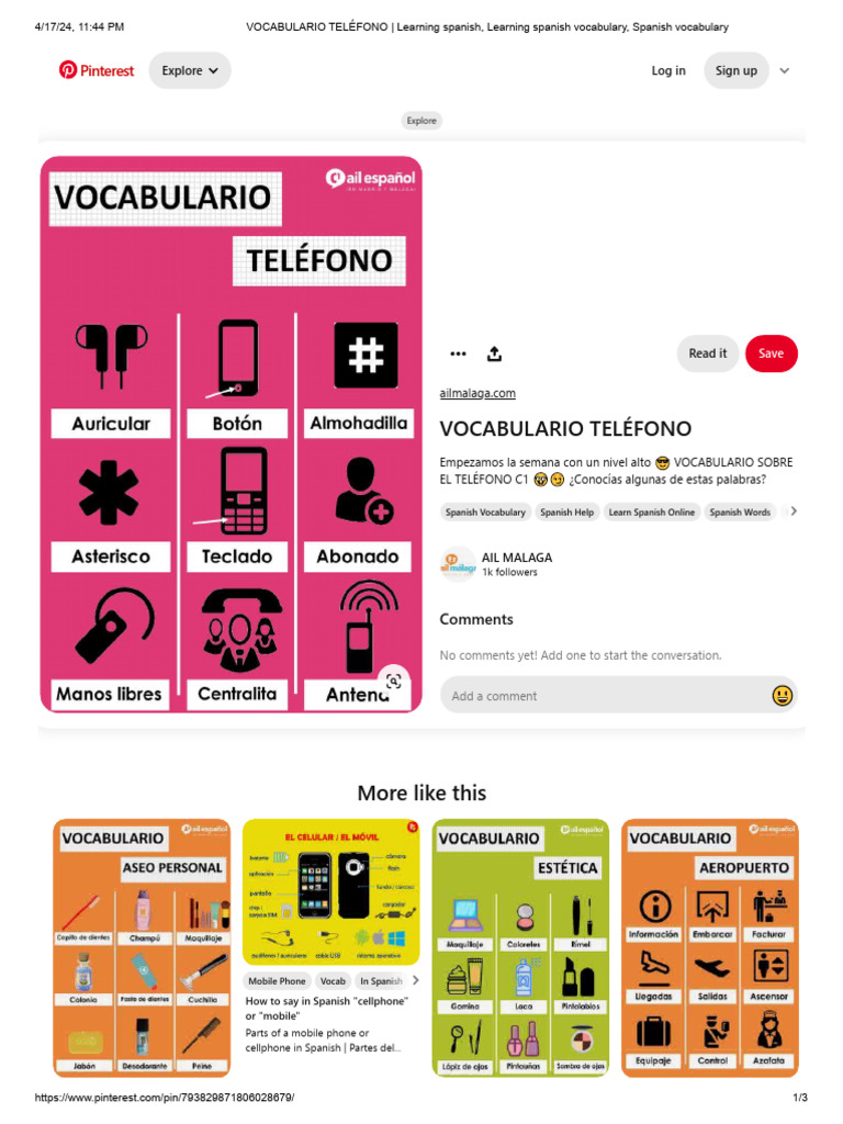 Vocabulario Teléfono-240417 | PDF | Cognition | Language Acquisition