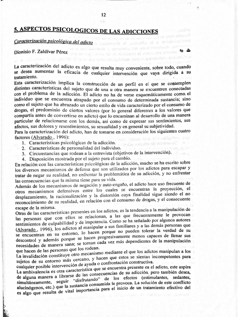 Zaldívar Pérez, Caracterización Psicológica Del Adicto | PDF
