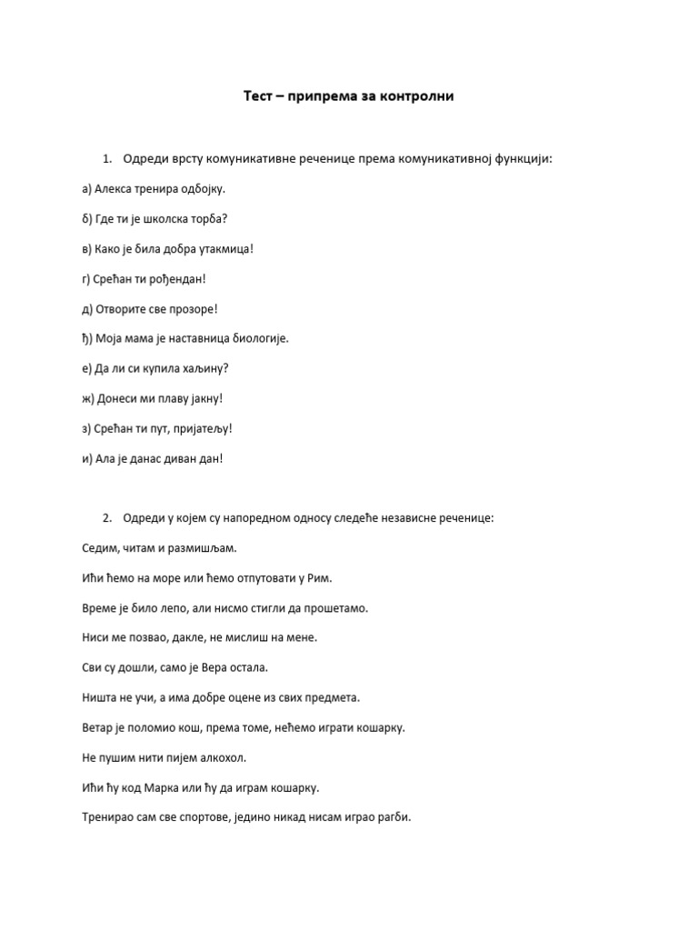 Priprema Za Kontrolni | PDF
