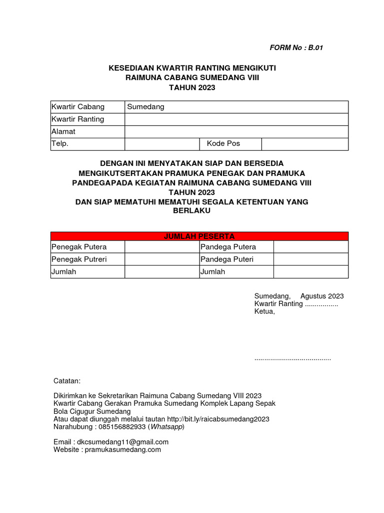 Form Kesediaan Kwarran Dan Gudep | PDF