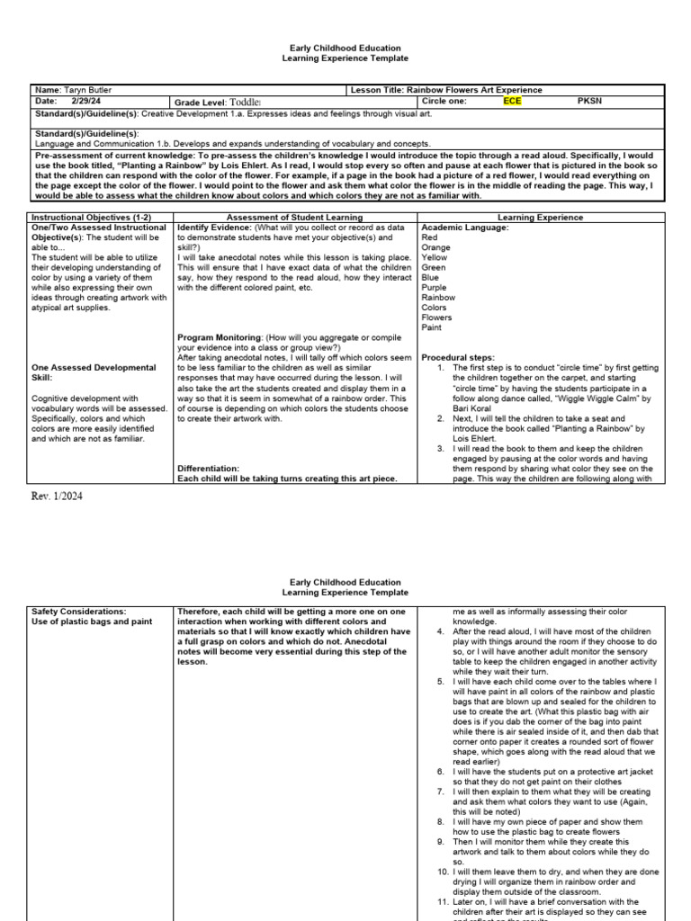 Ece Lesson Plan Template Art Toddlers | Download Free PDF | Learning ...