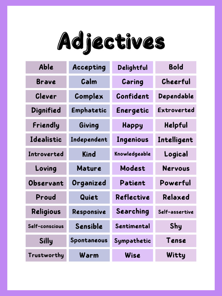 List of Descriptive Adjectives | PDF | Self-Improvement