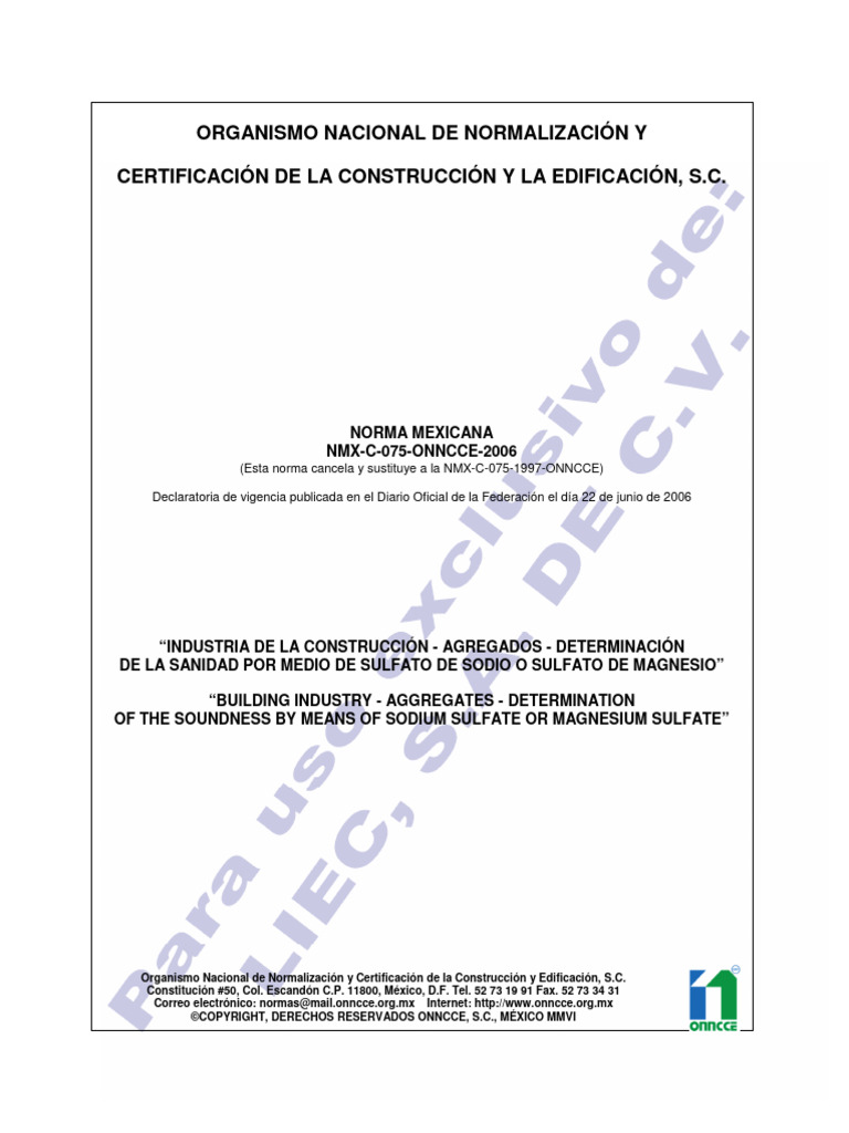 Nmx-C-075-Onncce-2006. Liec. | PDF | sal | México