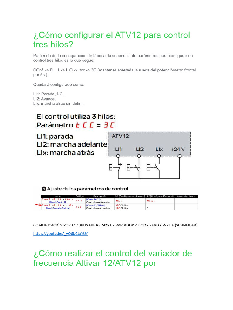 Configuración ATV12: Control 3 Hilos | PDF