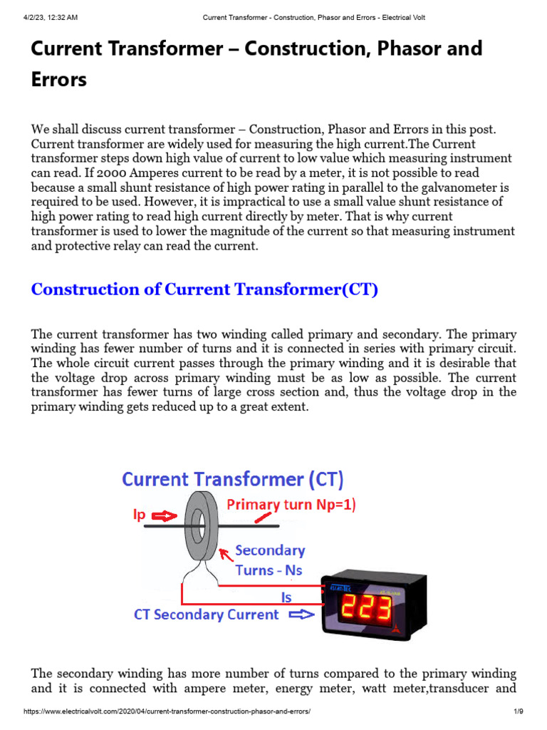 Current Transformer: Construction & Errors | PDF | Transformer | Physical Quantities