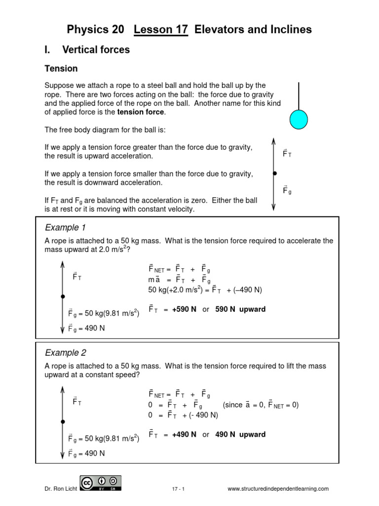 L17 Elevators and Inclines | PDF | Force | Tension (Physics)