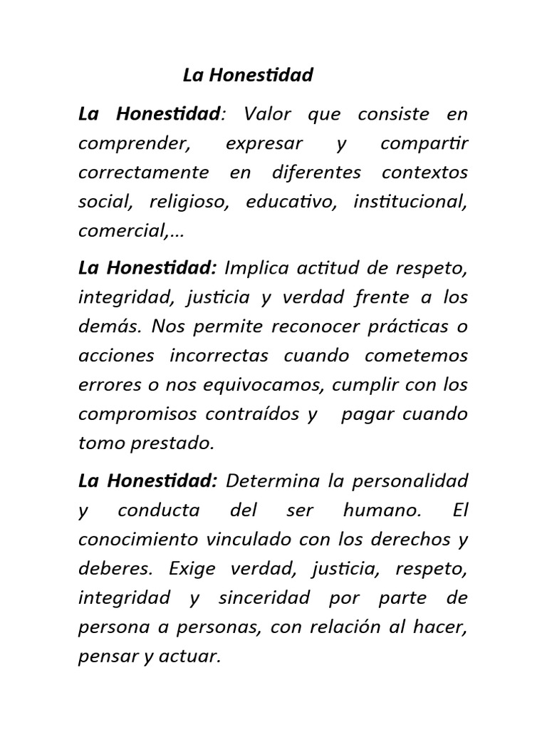 La Honestidad: Valor Fundamental en la Vida | PDF | Justicia | Crimen y ...