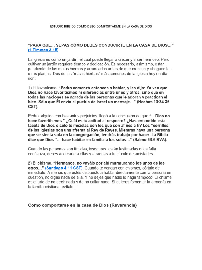 Comportamiento en la Casa de Dios | PDF | Dios
