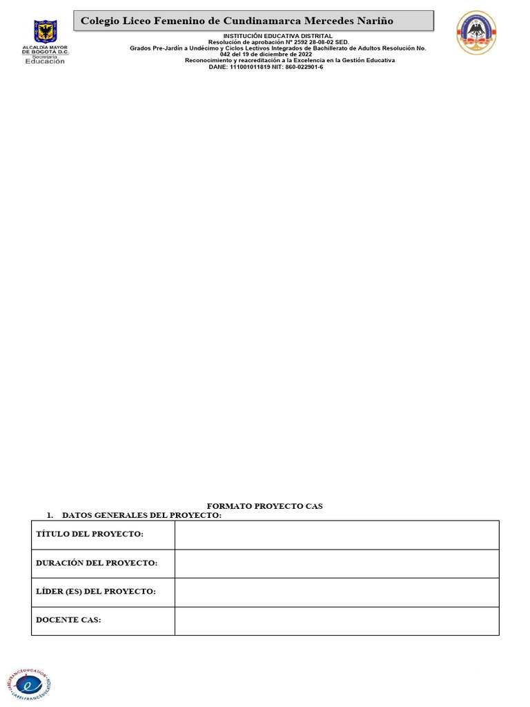 FORMATO PROYECTO CAS | PDF | Aprendizaje | Ciencias del comportamiento