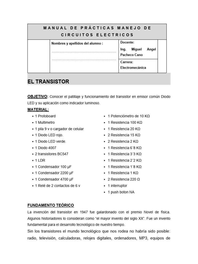 PRÁCTICAS DE CIRCUITOS ELECTRICOS EN SIMULADOR Y PROTOBOARD | PDF ...