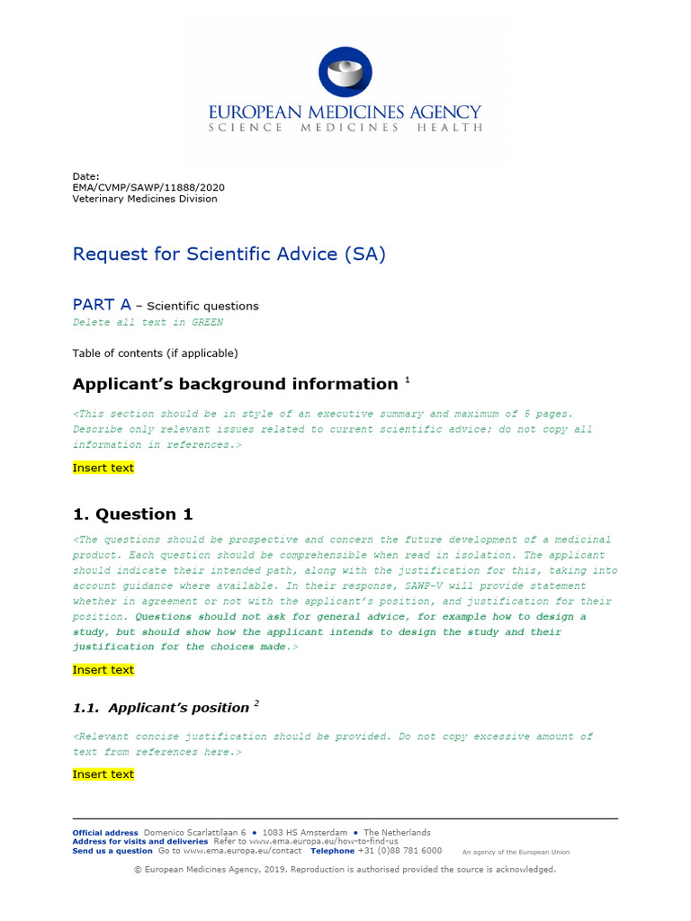 scientific-advice-request-template_en | PDF | Health Sciences | Medicine