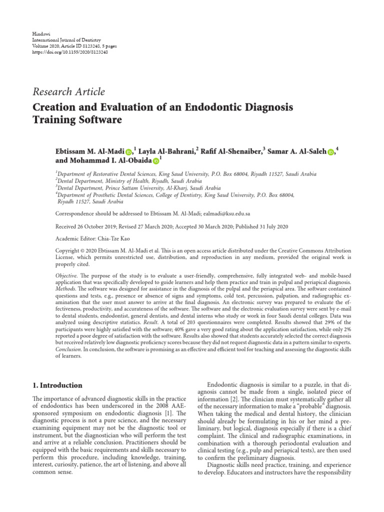 Creation and Evaluation of An Endodontic Diagnosis Training Software ...