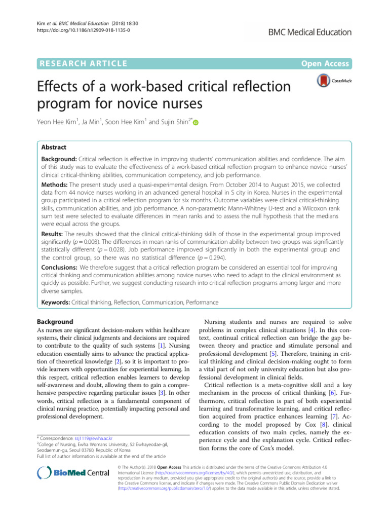 Hee Kim, Yeon. Effects of A Work-Based Critical Reflection Program For Novice Nurses | Download ...