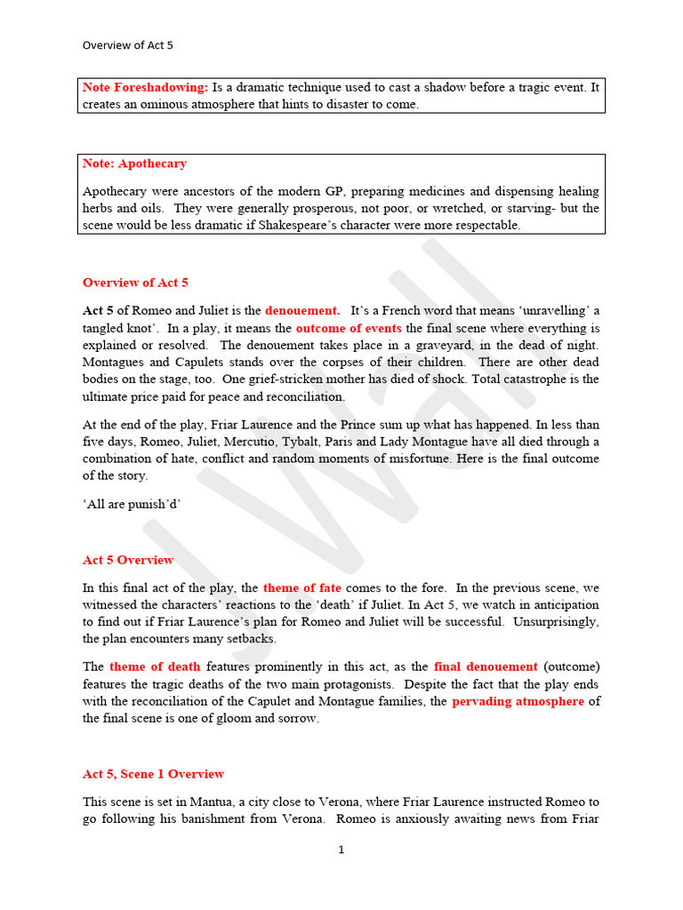 Overview of Act 5 | PDF | Characters In Romeo And Juliet | Romeo And Juliet