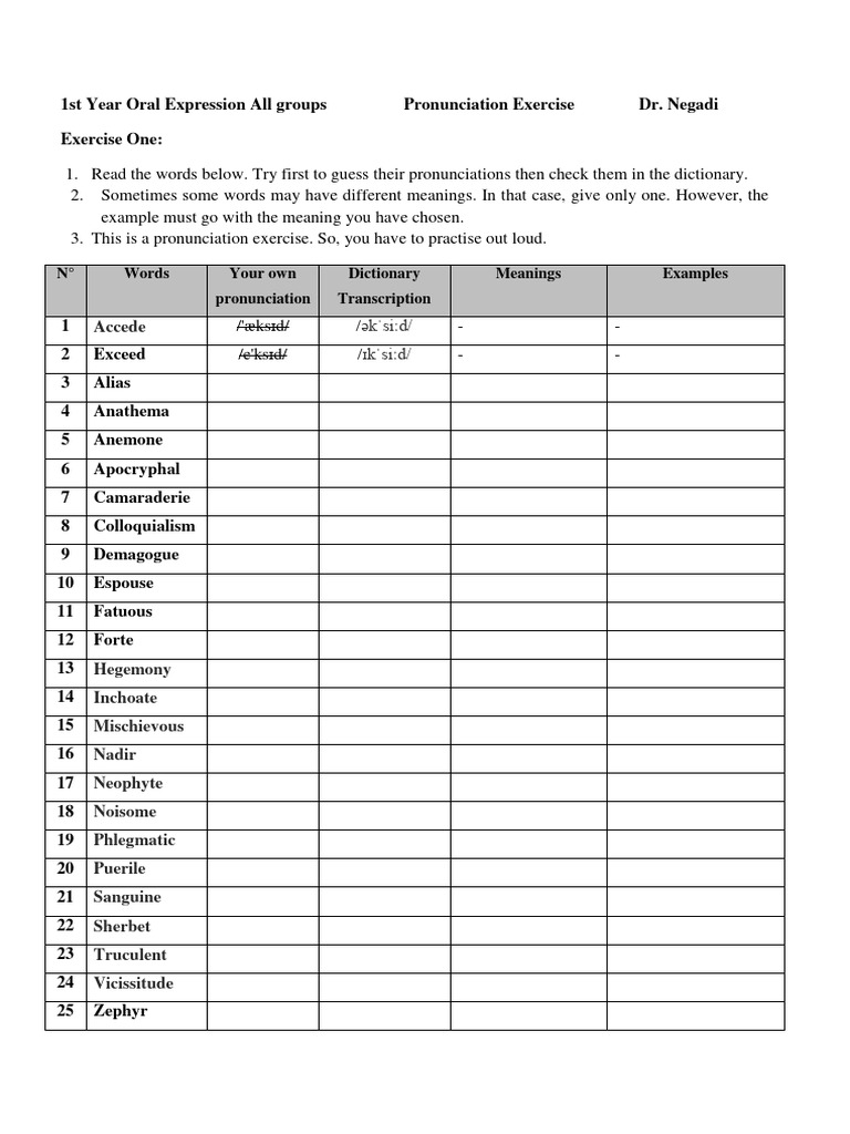 Pronunciation Exercises 1st Year Oral Expression | PDF | Linguistics