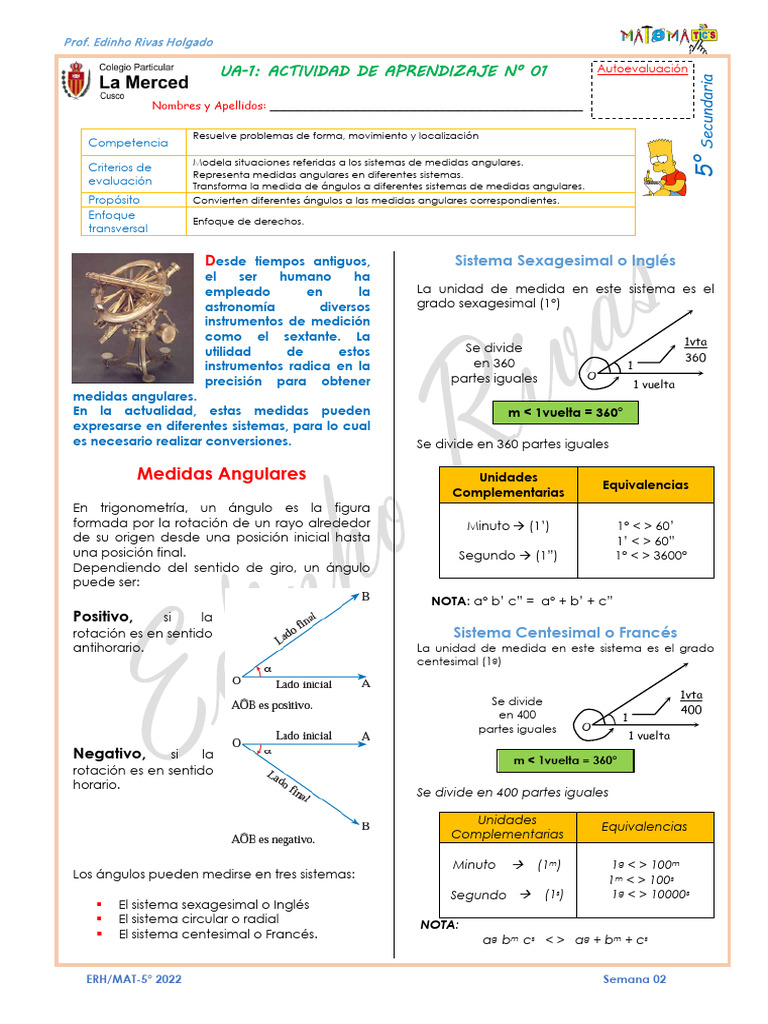 I-Actividad 01 - Sistema de Medidas Angulares | Descargar gratis PDF ...