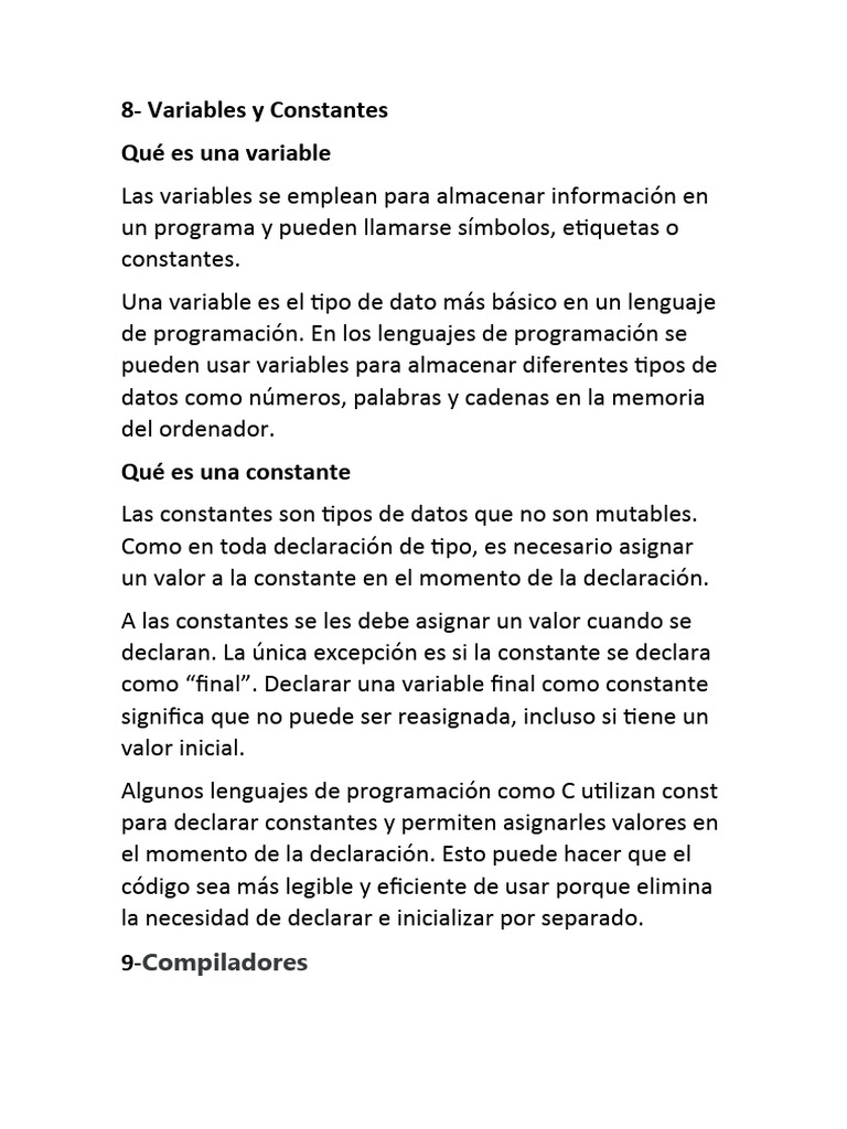 8-Variables y Constantes Qué Es Una Variable: Compiladores | PDF ...
