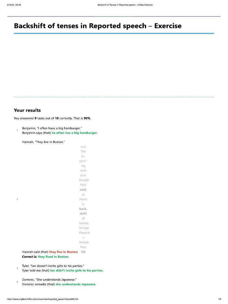 Backshift of Tenses in Reported speech | PDF