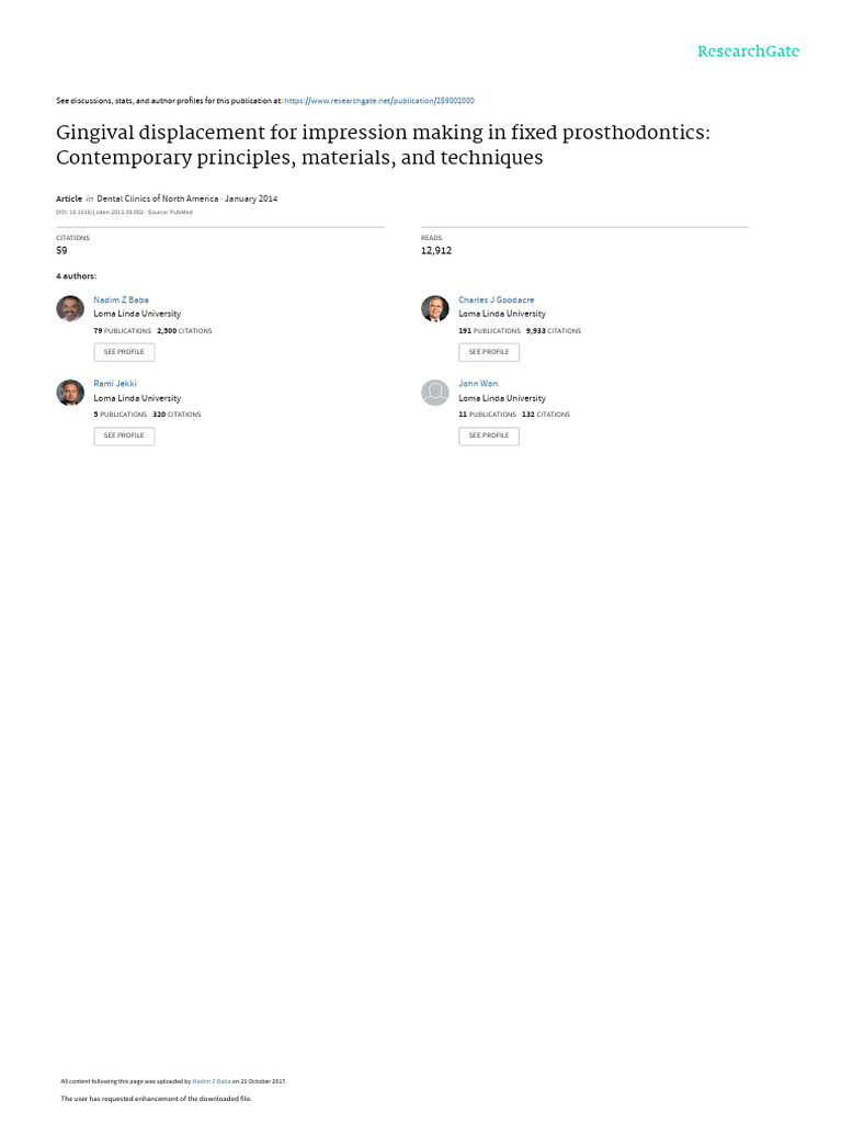 Gingival Displacement For Impression Making in Fix 2014 | PDF | Periodontology | Dentistry