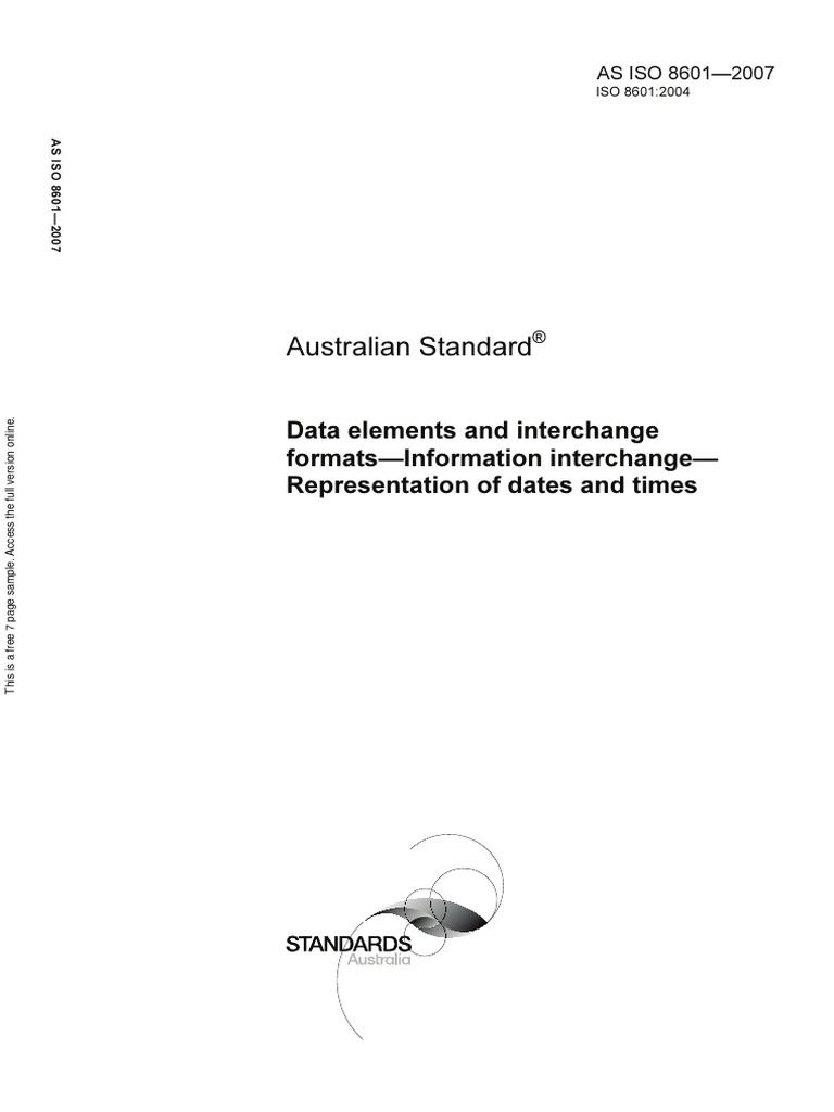 (2007) AS ISO 8601 (Sample) (Current) | PDF | Calendar | Australia