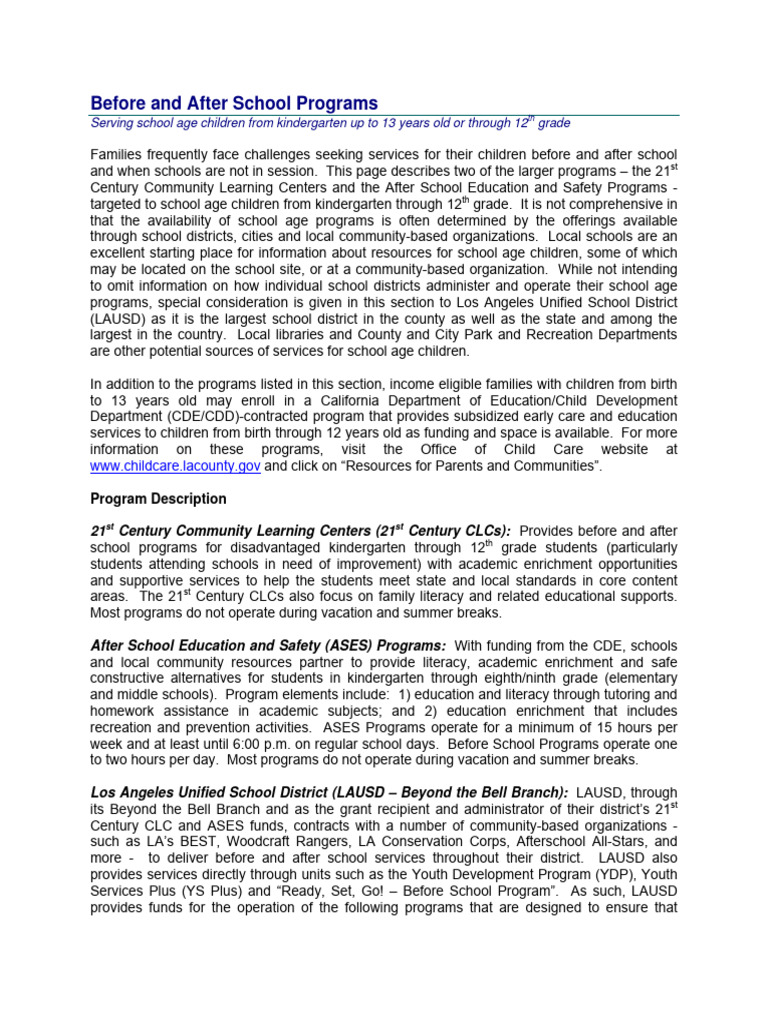 Before and After School Programs | PDF