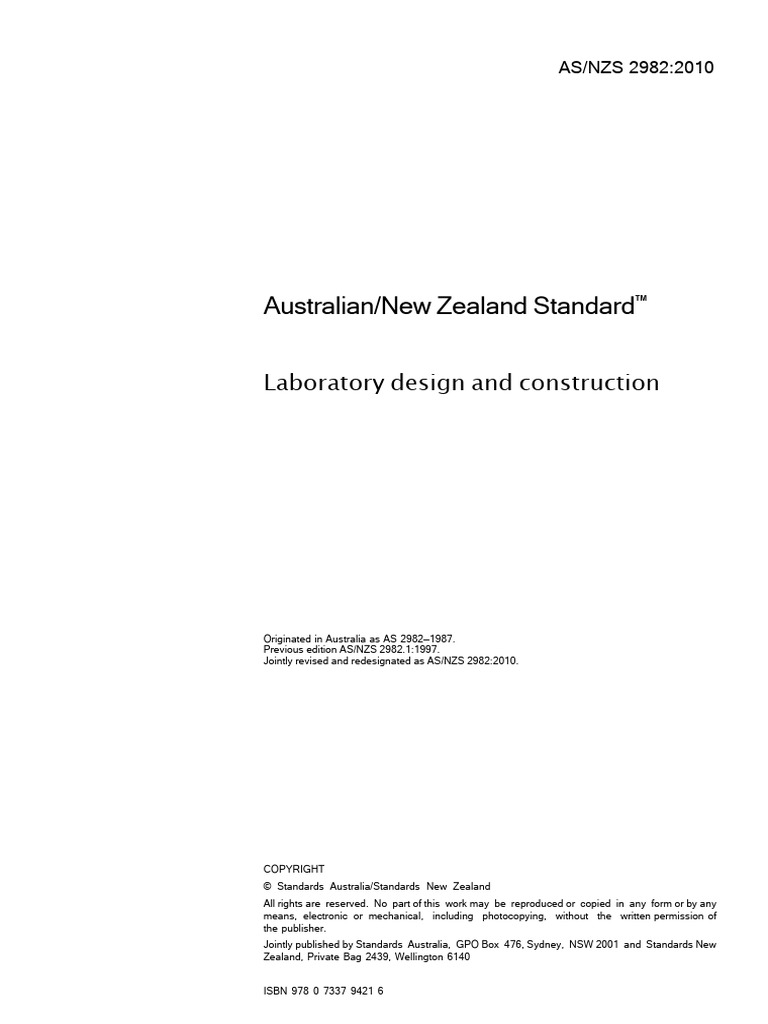 (2010) AS NZS 2982 (1st Edn) (Laboratory Design and Construction ...