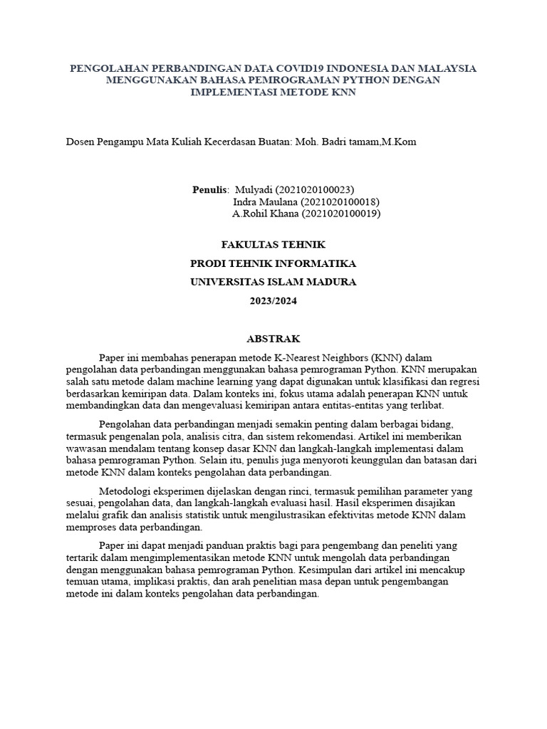 Pengolahan Perbandingan Data Menggunakan Bahasa Pemrograman Python Dengan Implementasi Metode ...