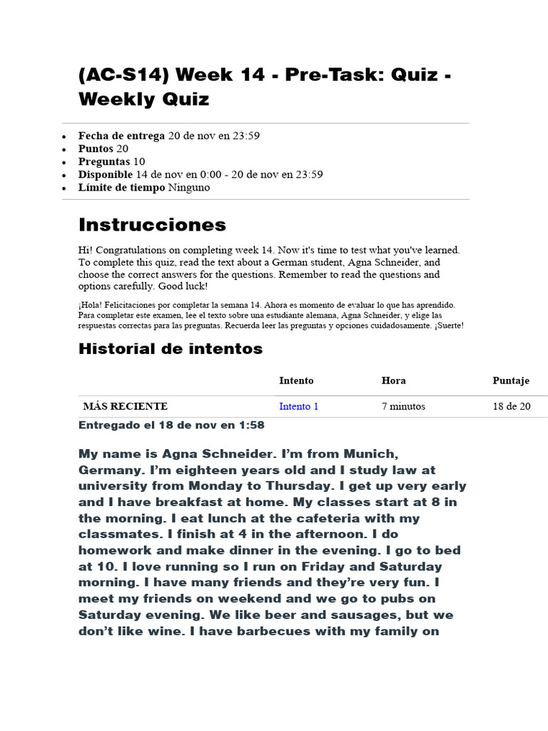 AC-S14 Week 14 - Pre-Task Quiz - Weekly Quiz | PDF | Language Arts ...