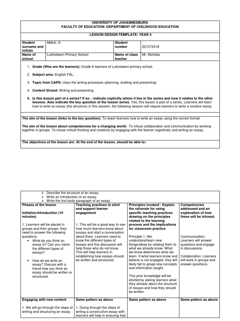 WIL 1 lesson plan 9 | PDF | Learning | Essays