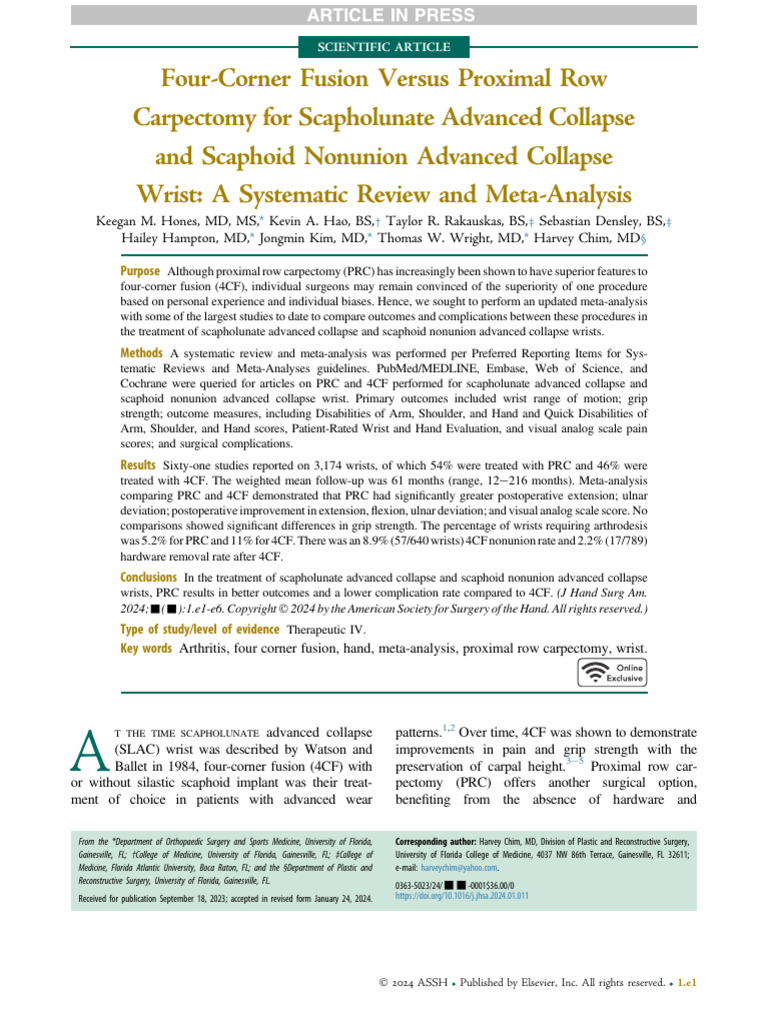 Four Corner Fusion vs PRC | PDF | Musculoskeletal System