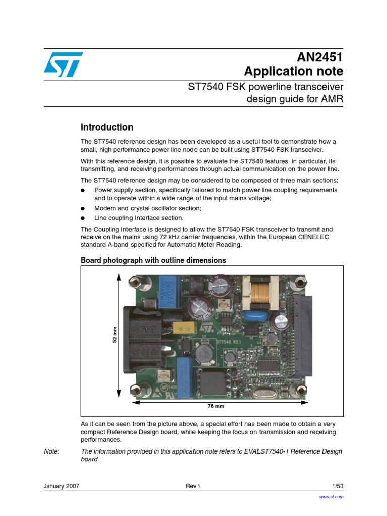 ST7540 App Note ForAMR | PDF | Mains Electricity | Electric Power Transmission