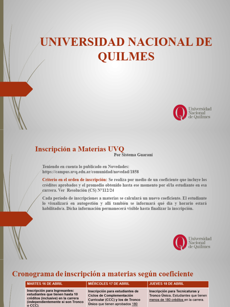 Inscripcion a Materias UVQ 2024 Para Estudiantes | PDF