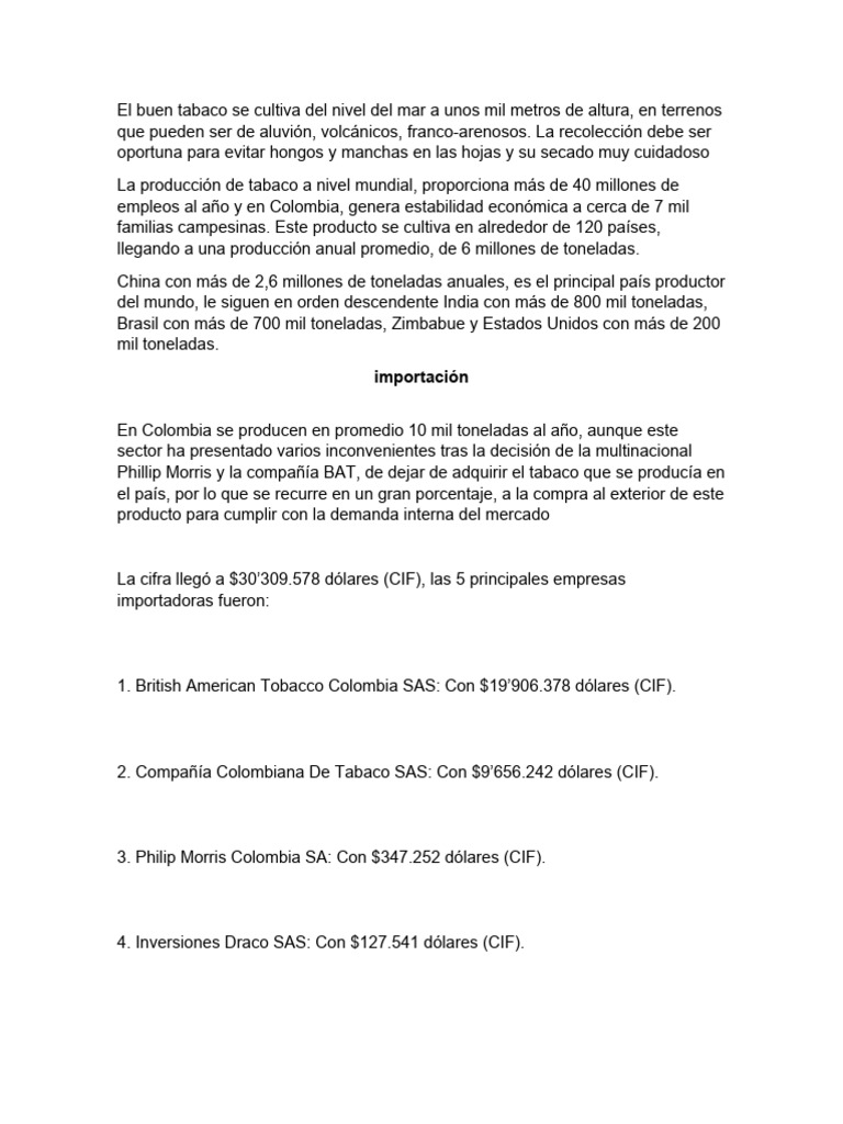 Producción y comercio del tabaco en Colombia | PDF | Colombia | Agricultura